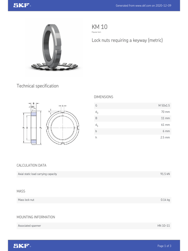 SKF KM 10 Fisa Tehnica | PDF
