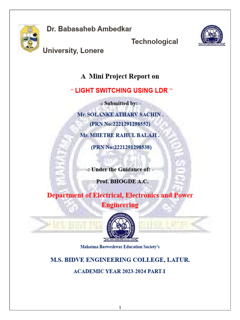 Light Switch Mini Project ATHARV | PDF | Technology & Engineering