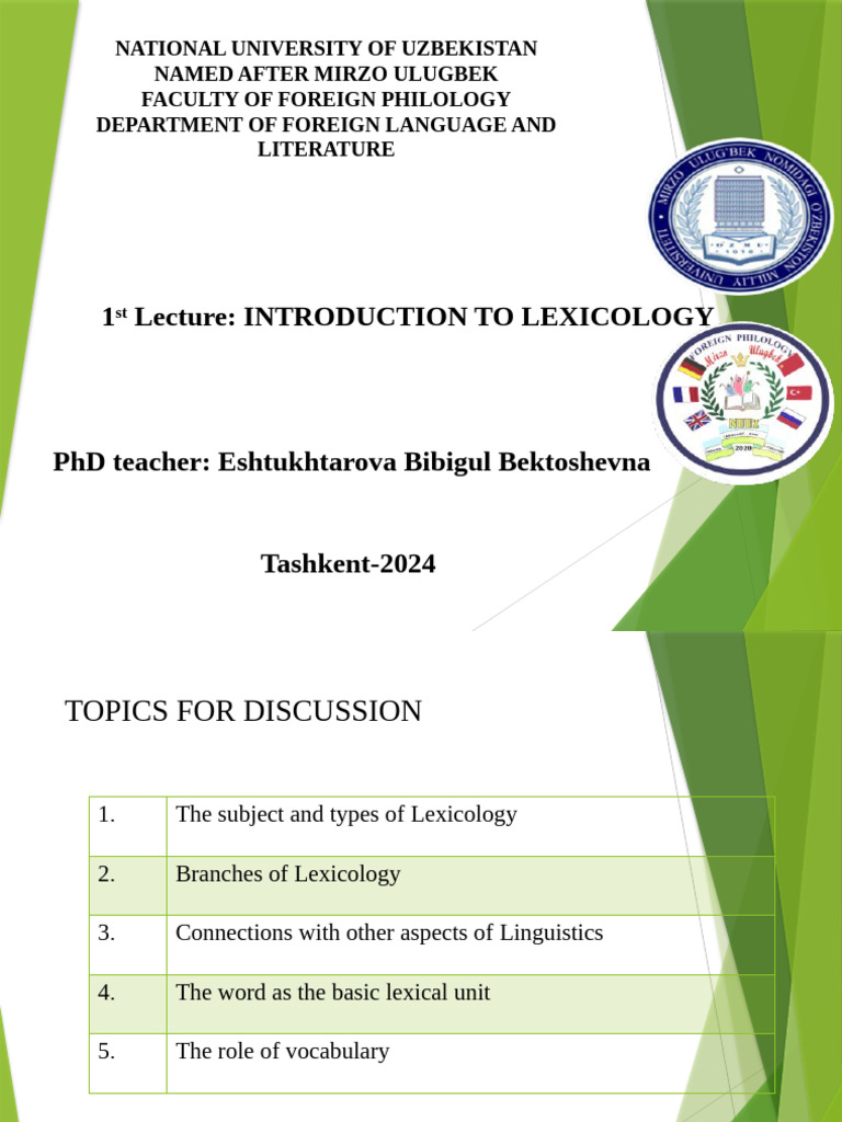 Lecture 1 Introduction To Lexicology | PDF | Word | Lexicology
