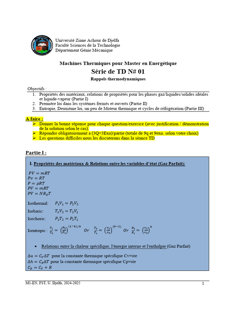 Rappels thermodynamiques pour Master | PDF | Chaleur | Turbine