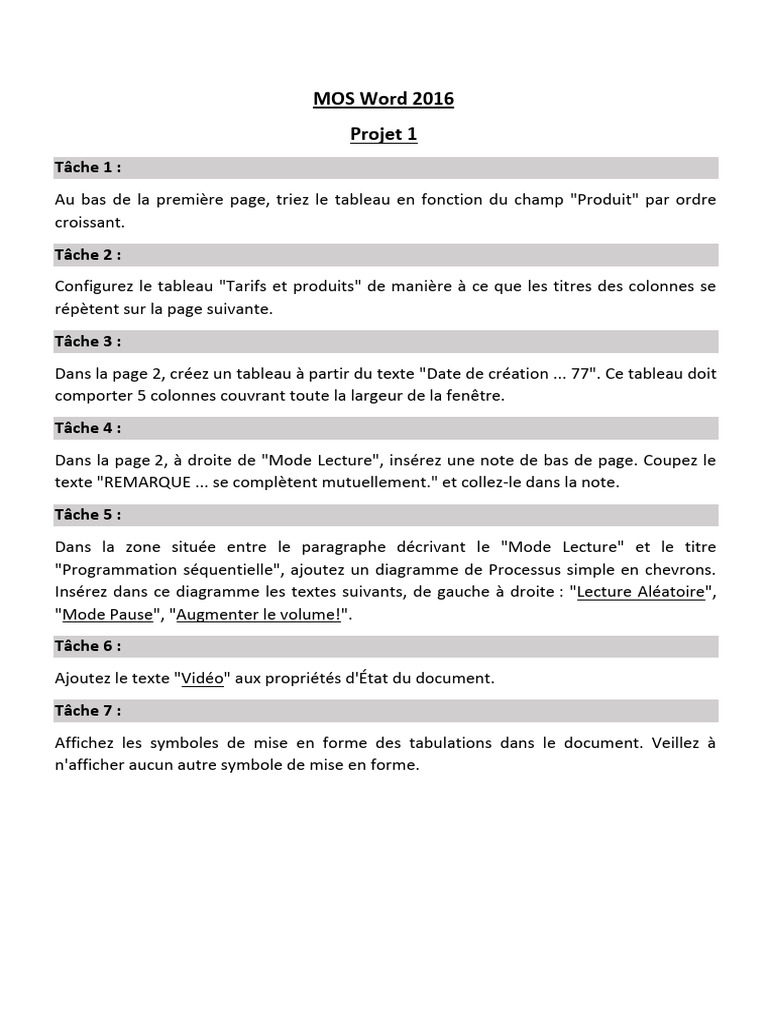 Guide de projets MOS Word 2016 | PDF | Microsoft Word