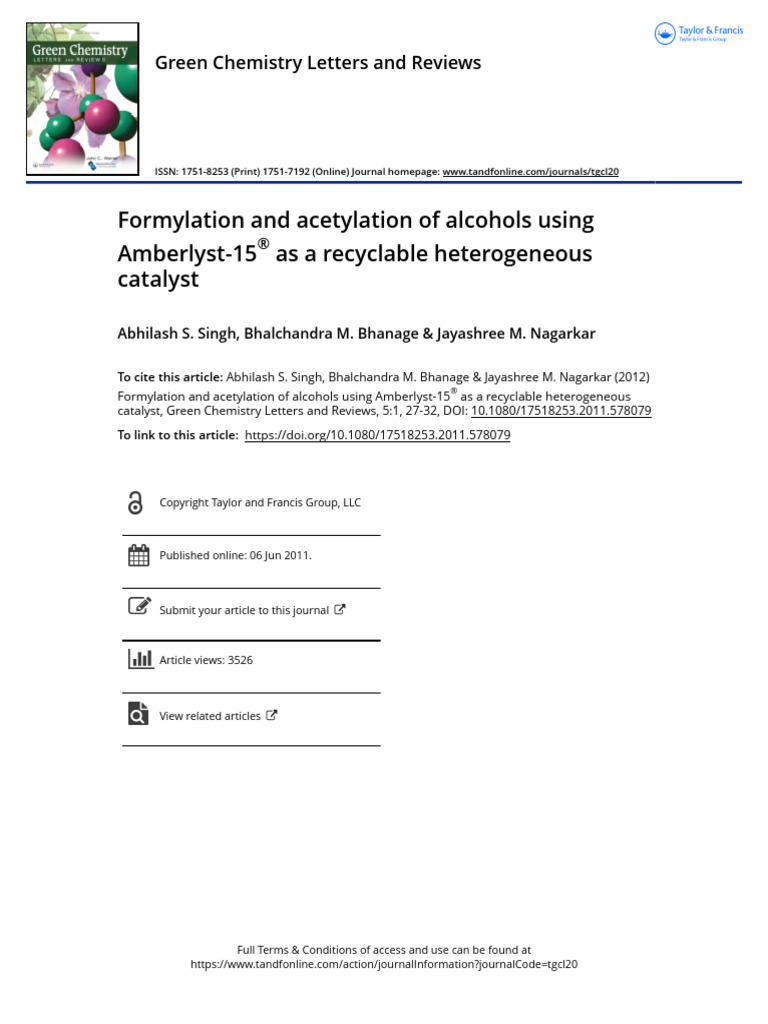 Formylation and Acetylation of Alcohols Using Amberlyst-15 As A ...