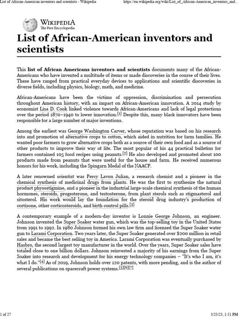 List of African-American Inventors and Scientists - Wikipedia | PDF