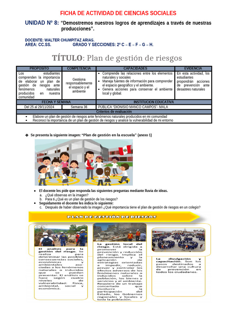 FICHA N°02-2ºCCSS.-Sem36-Unid8-DMC - 2024. | PDF | Riesgo