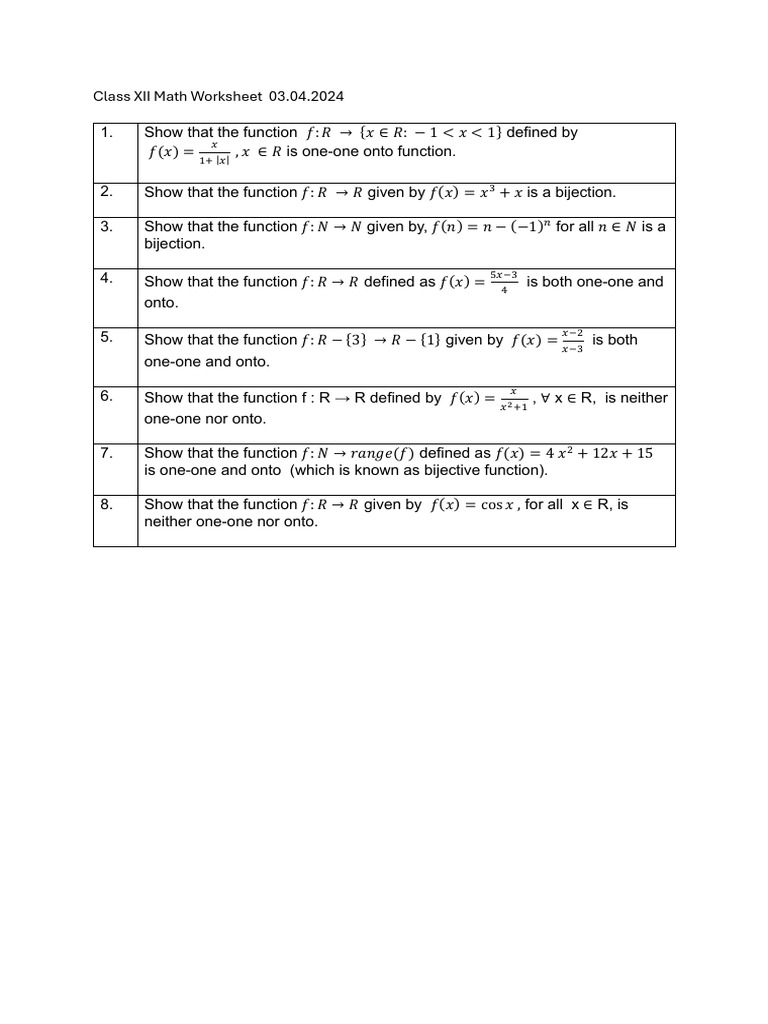 Class XII Math Worksheet 03 | PDF