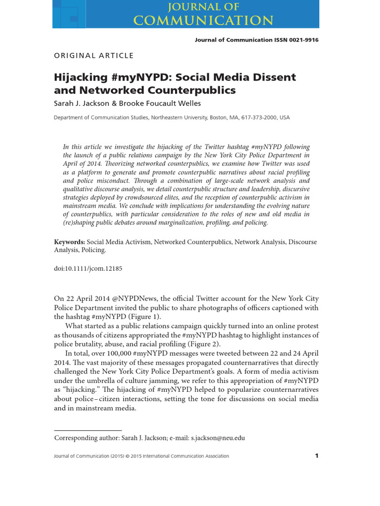 Hijacking #Mynypd: Social Media Dissent and Networked Counterpublics ...