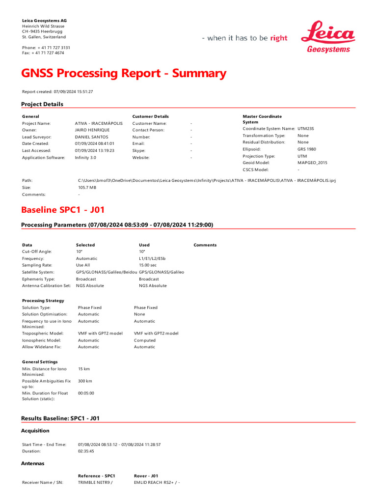 ATIVA - IRACEMÁPOLIS GNSS Processing Report - Summary | PDF | Global ...