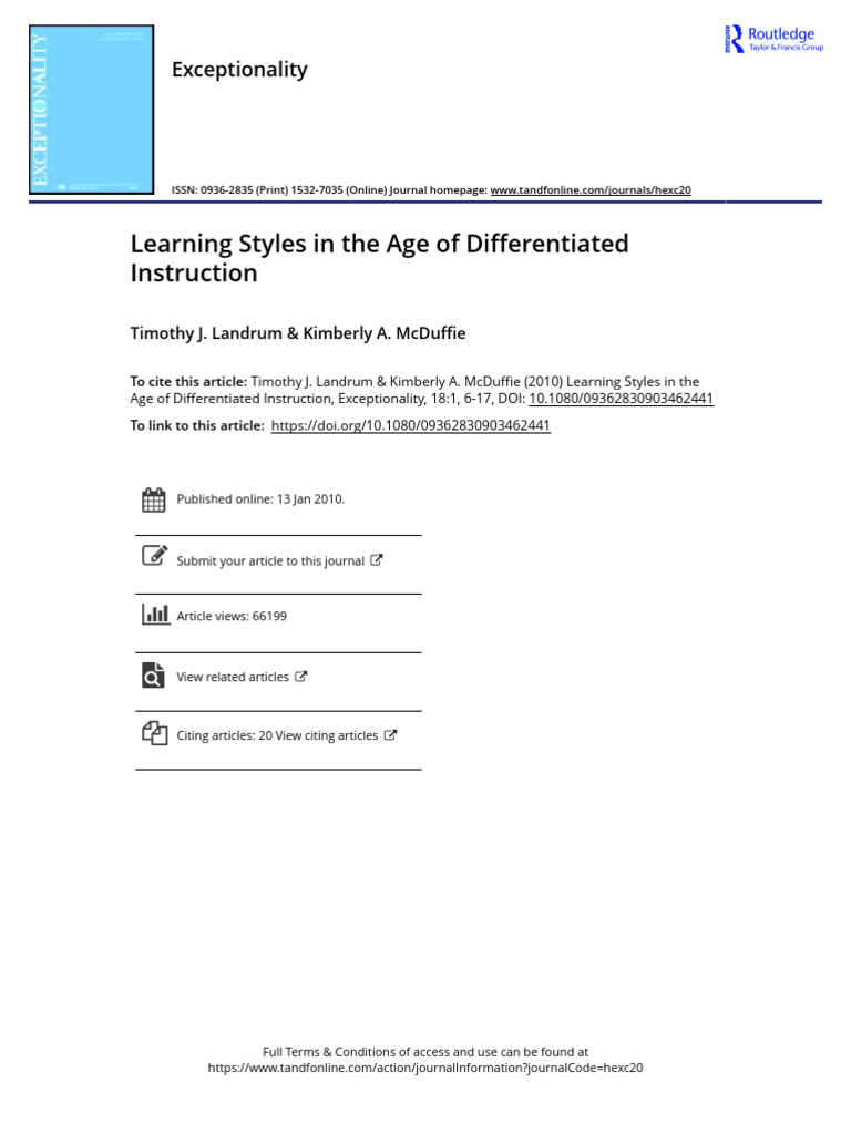 Learning Styles in The Age of Differentiated Instruction | PDF | Differentiated Instruction ...