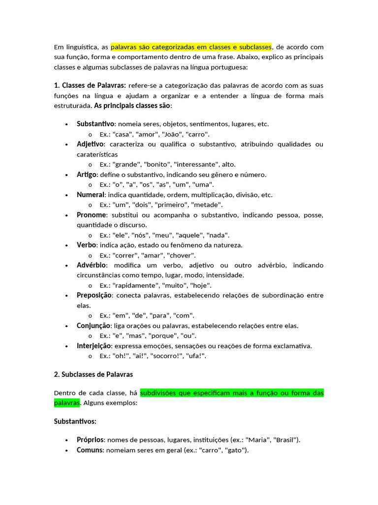 Classes de Palavras | PDF | Pronome | Classe gramatical