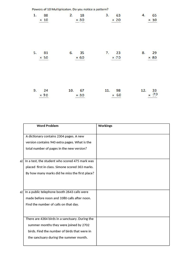 3rd Grade Multiplication Word Problems | PDF