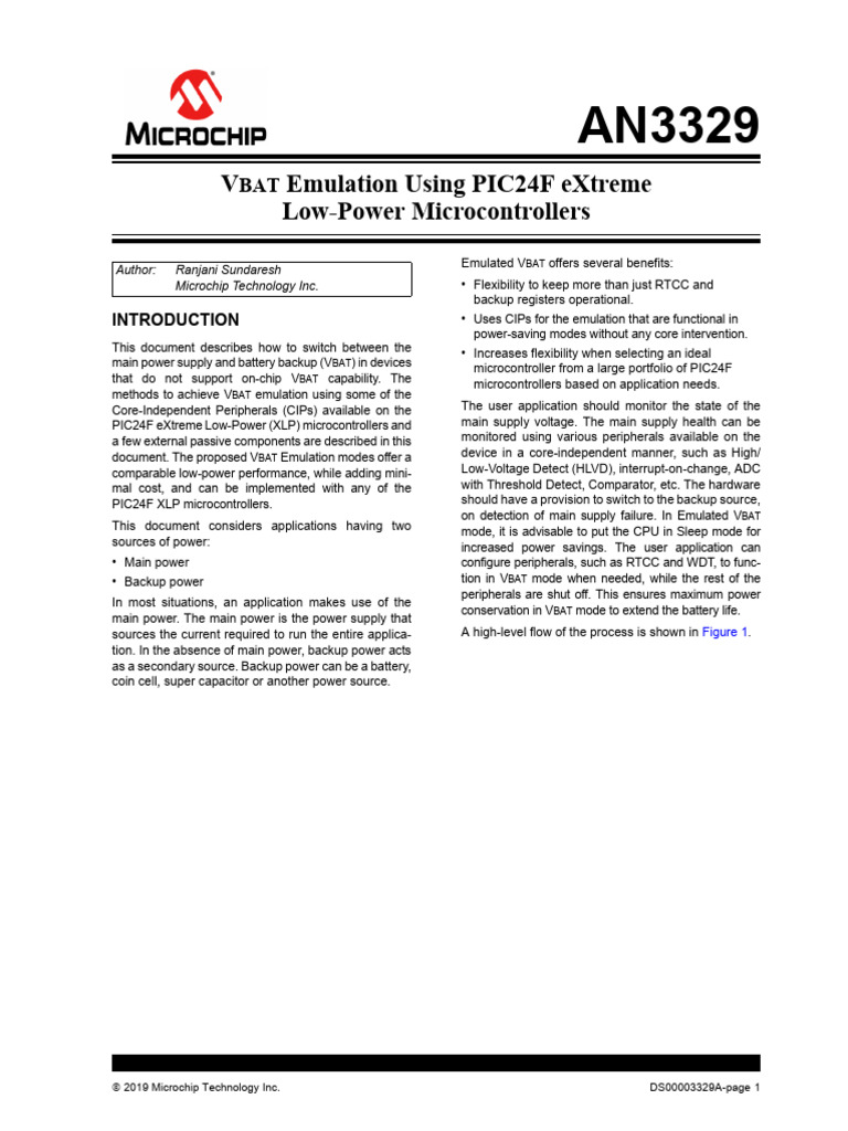 VBAT Emulation Using PIC24F eXtreme Low-Power Microcontrollers | PDF ...