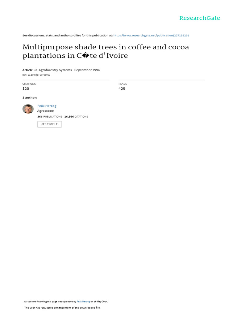Multipurpose Shade Trees in Coffee and Cocoa Plant | PDF