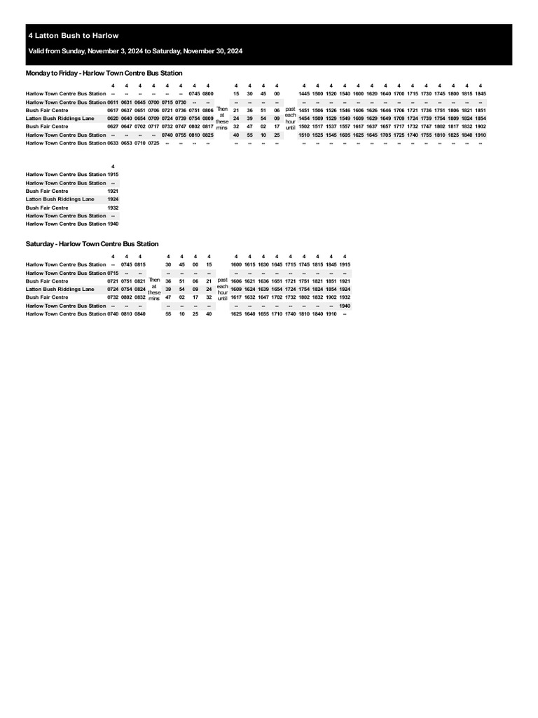 4 Latton Bush To Harlow From 03 Nov 2024 | PDF