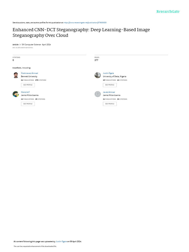 Enhanced CNN-DCT Steganography: Deep Learning-Based Image Steganography Over Cloud | PDF | Deep ...