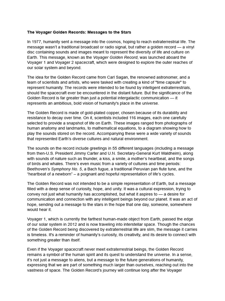 The Voyager Golden Records - Messages To The Stars | PDF | Voyager ...