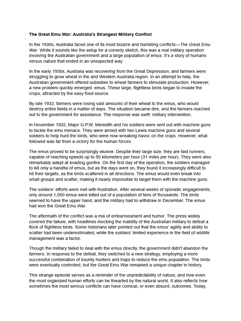 The Great Emu War: A Humorous History | PDF | History