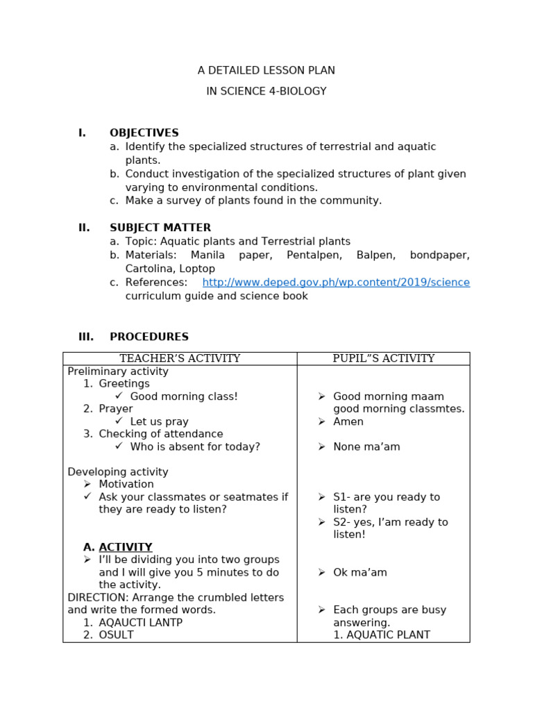 A Detailed Lesson Plan Biology | PDF | Plants | Botany