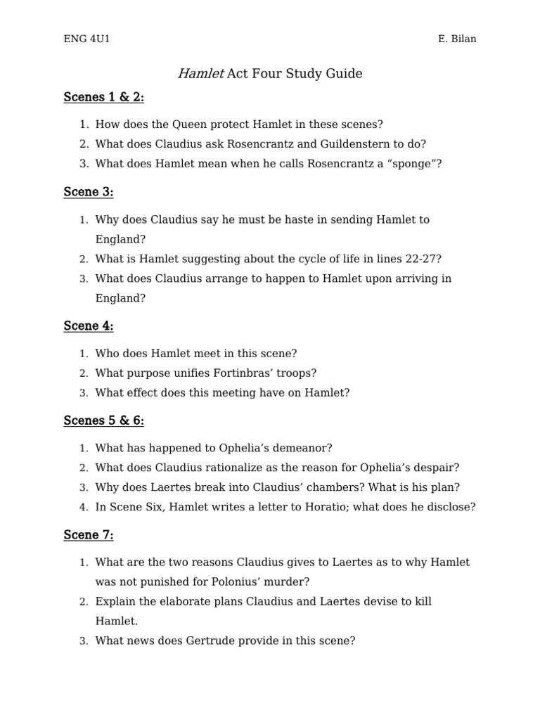 Hamlet Act 4 Study Guide | PDF