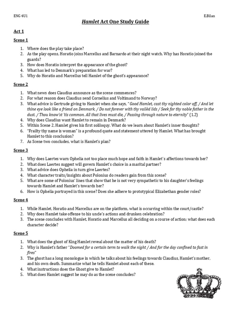 Hamlet Act One Study Guide | PDF | Hamlet | Plays Based On European ...