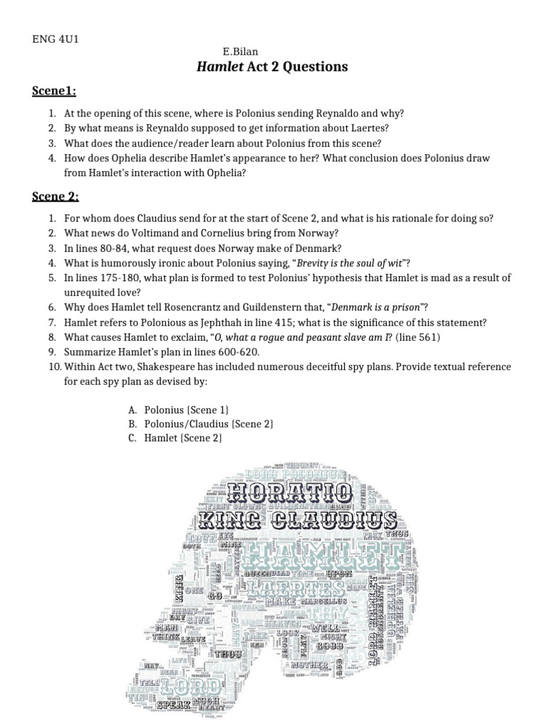 Hamlet Act 2 Study Questions | PDF