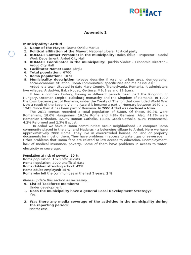 Ardud - Appendix 1 - NV - Romania | PDF | Romania | Europe