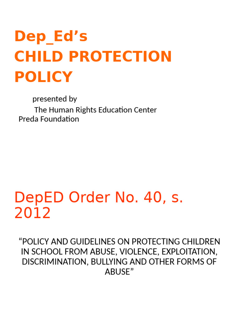 DepEd Child Protection Policy Overview | PDF | Child Abuse | Child ...