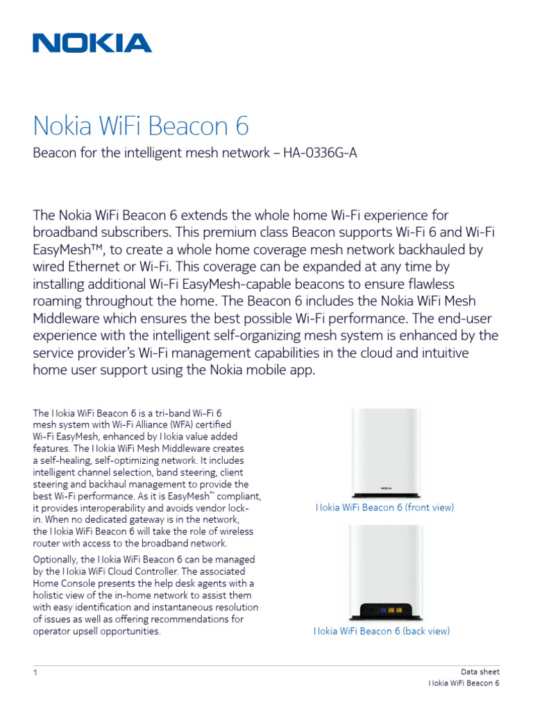 2281949319-220309 TVC Nokia Wifi Beacon 6 Data Sheet en - 002 | PDF | Wi Fi | Mobile Technology