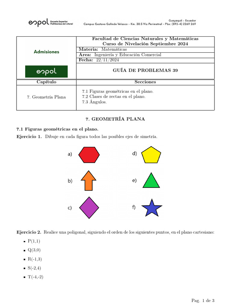 Guía de Problemas de Geometría Plana | PDF | Ángulo | Perpendicular