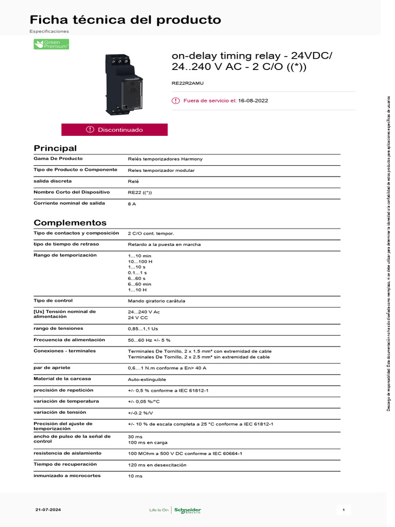 Schneider Electric - Zelio-Time - RE22R2AMU | PDF | Diodo emisor de luz ...