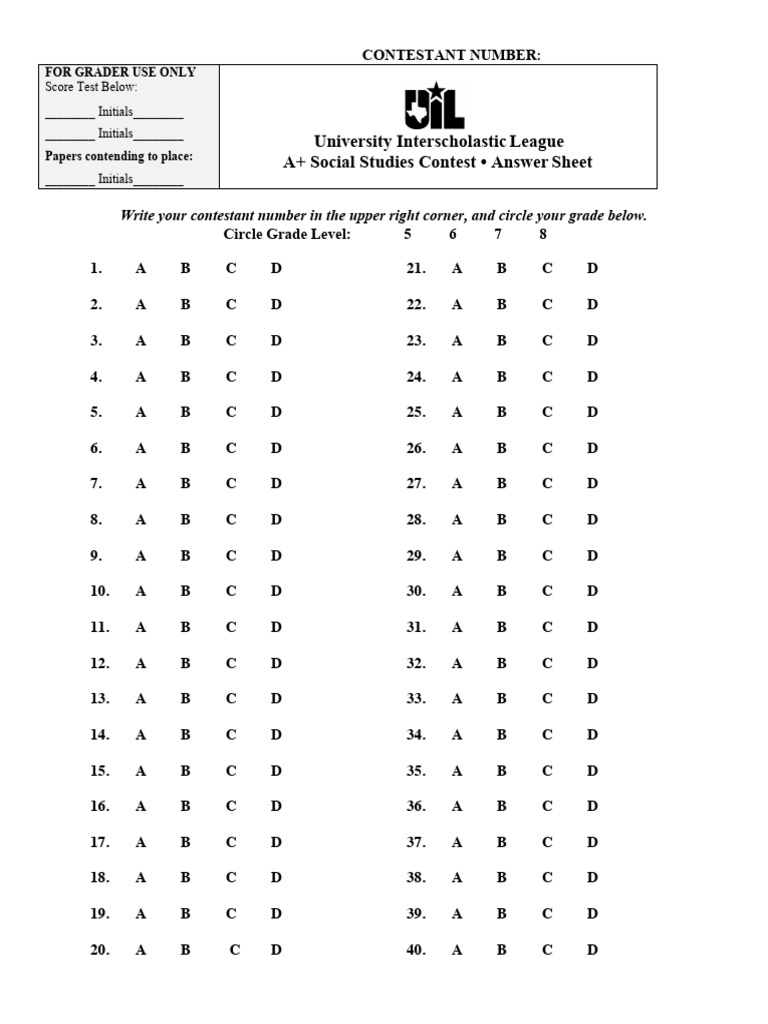 UIL A+ Social Studies Test Answer Sheet | PDF | American Civil War ...
