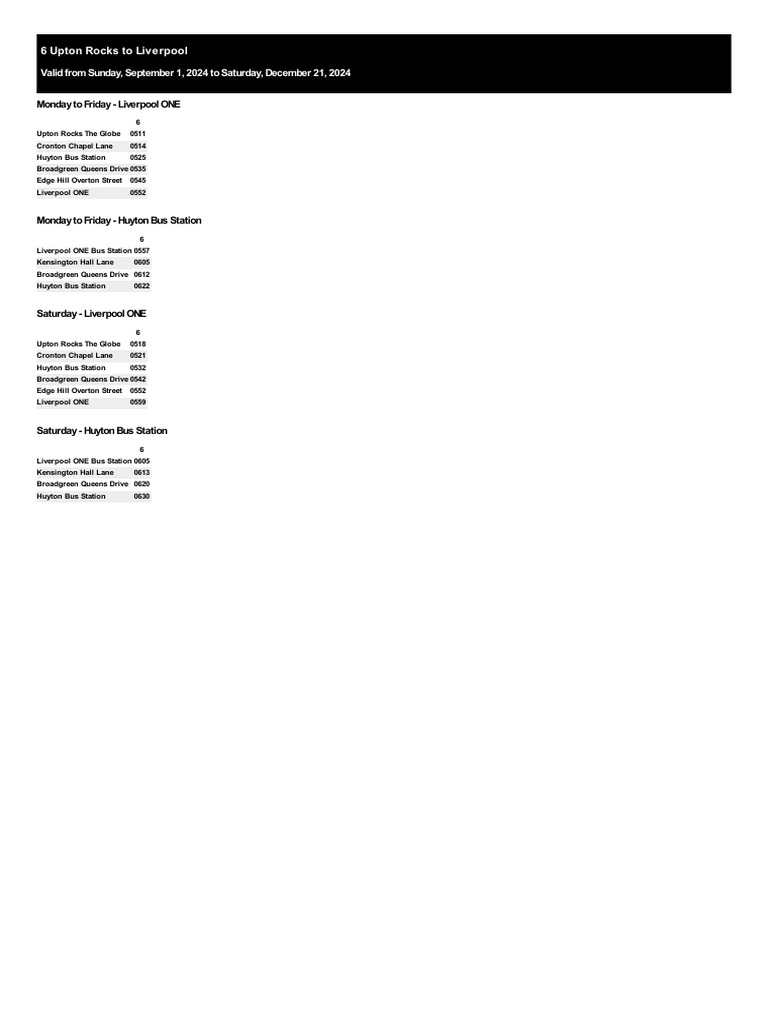 6 Upton Rocks To Liverpool From 01 Sep 2024 | PDF