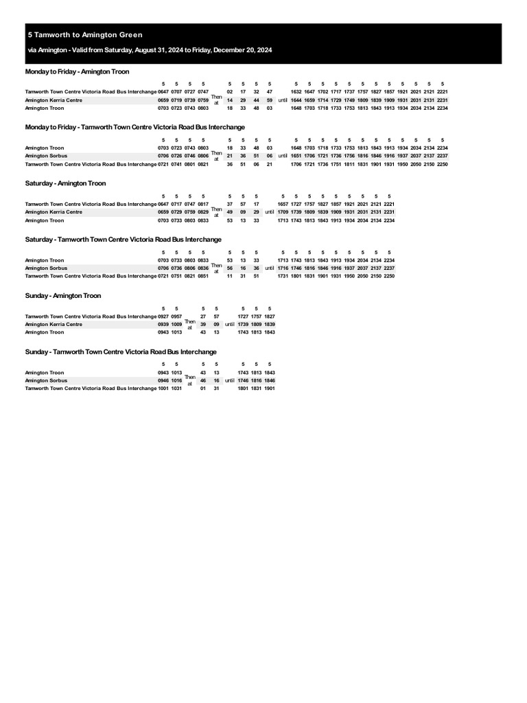 Tamworth Bus Schedule for Route 5 | PDF