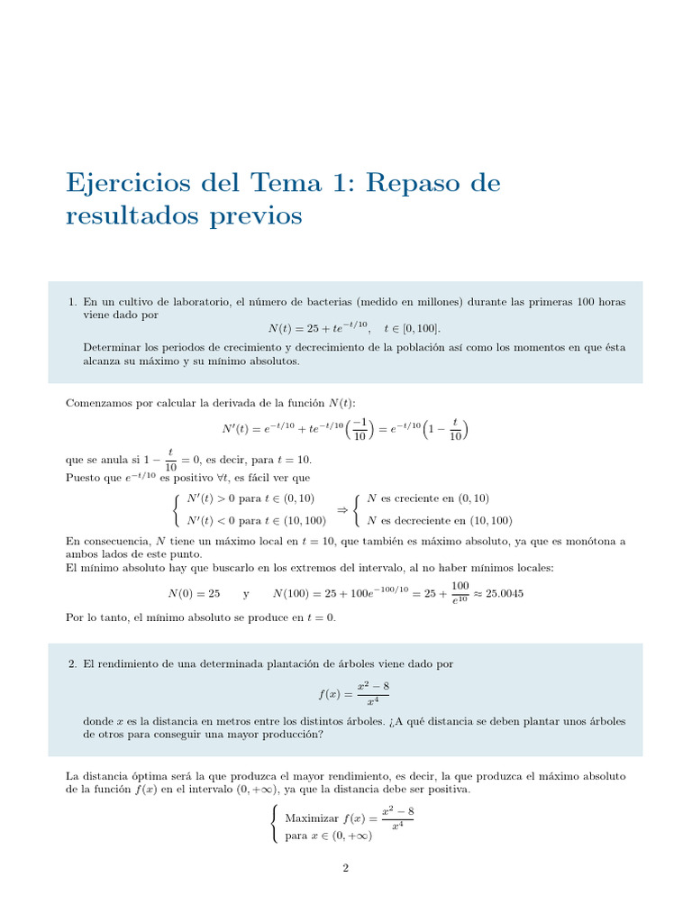 Ejercicios Examen Tema 1 | PDF | Asíntota | Derivado