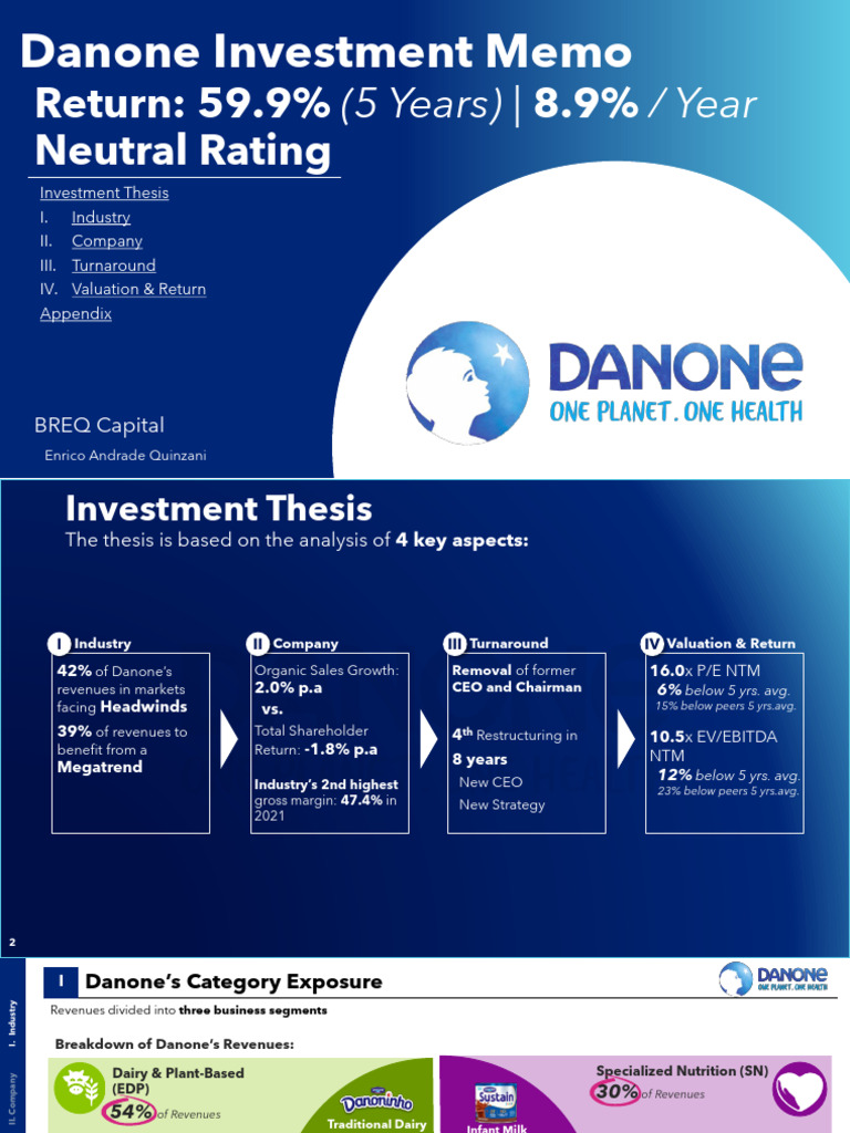 Vf - BREQ Capital - Danone Investment Memo | PDF | Dairy | Economies