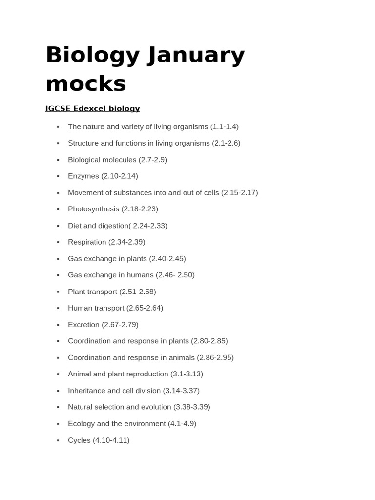 Biology Topic List | PDF