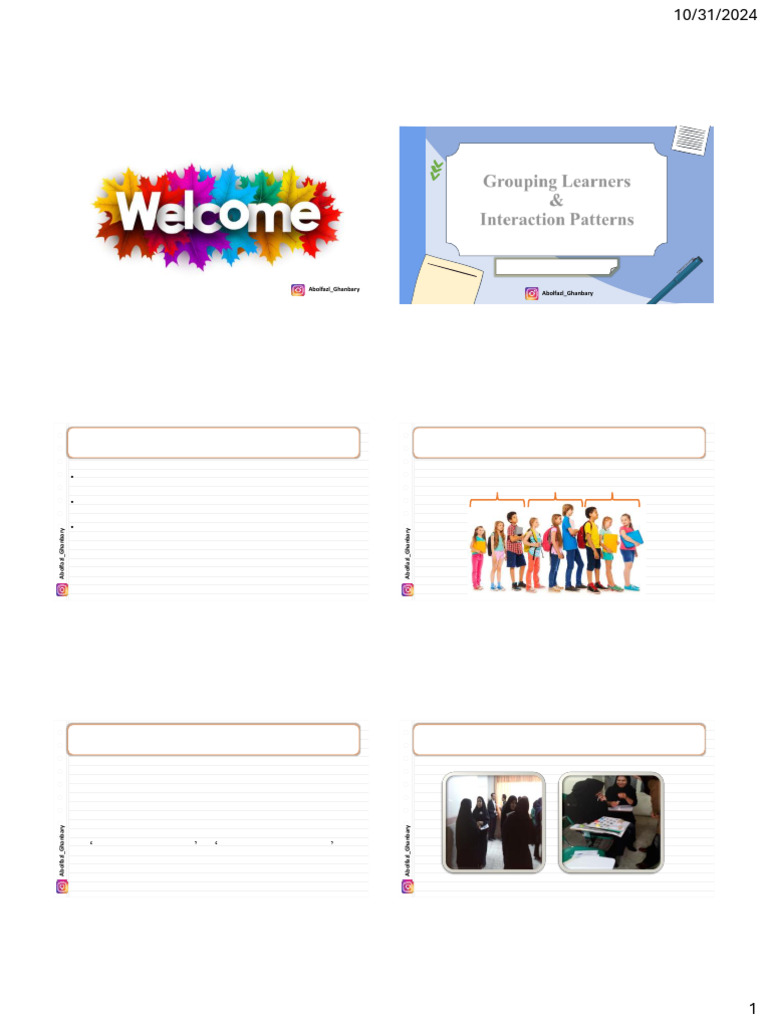 Handout (Grouping & Interaction Patterns) | PDF | Learning | First Language