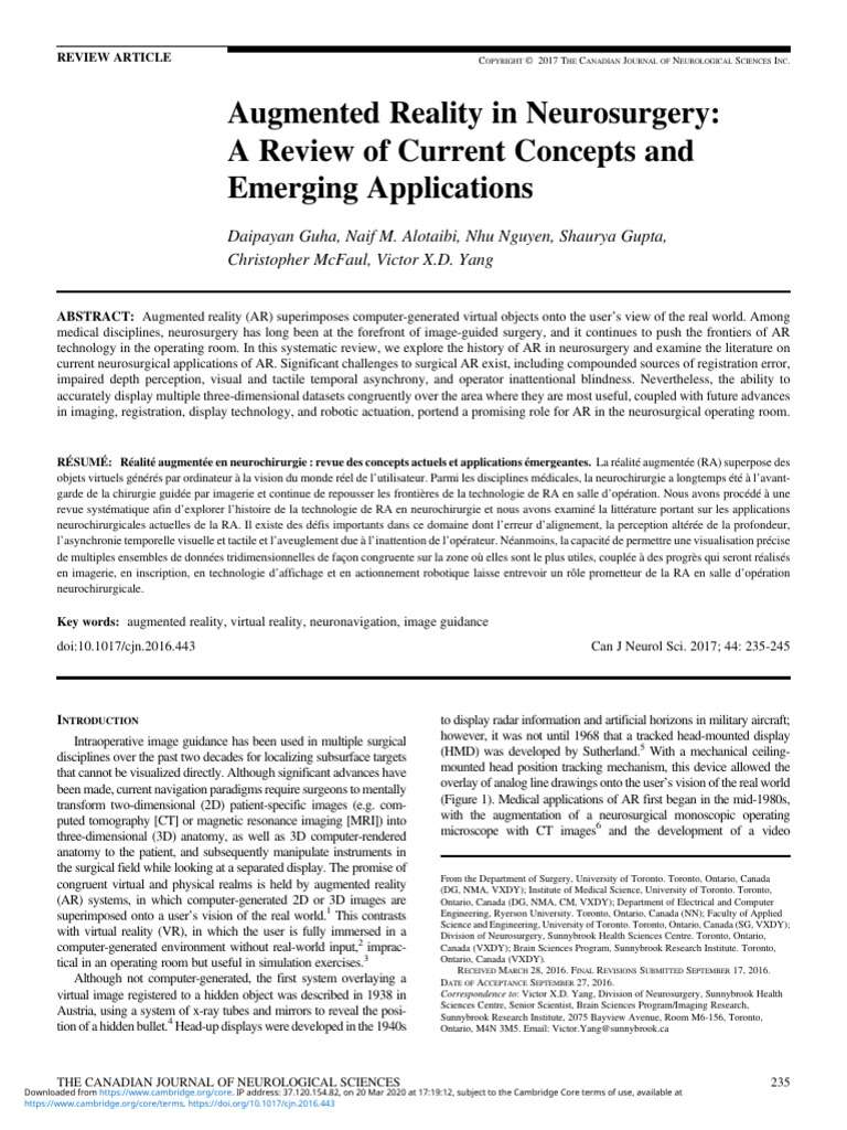 Augmented Reality in Neurosurgery A Review of Current Concepts and ...