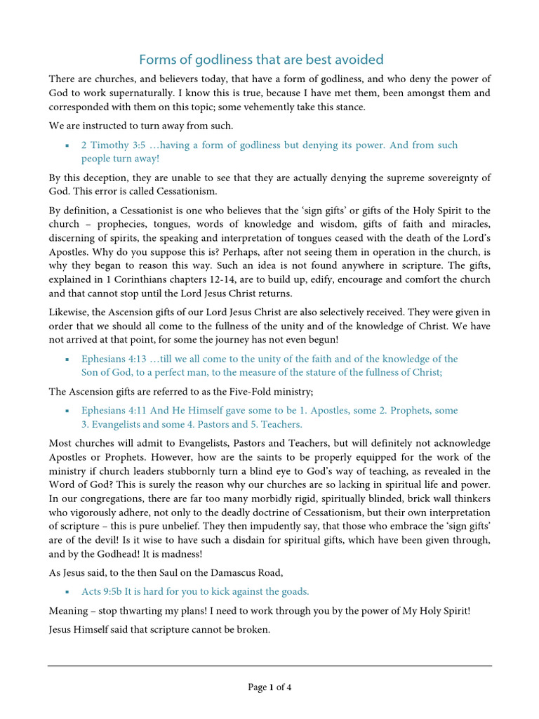 Unwanted Forms of Godliness | PDF | Spiritual Gift | Apostle