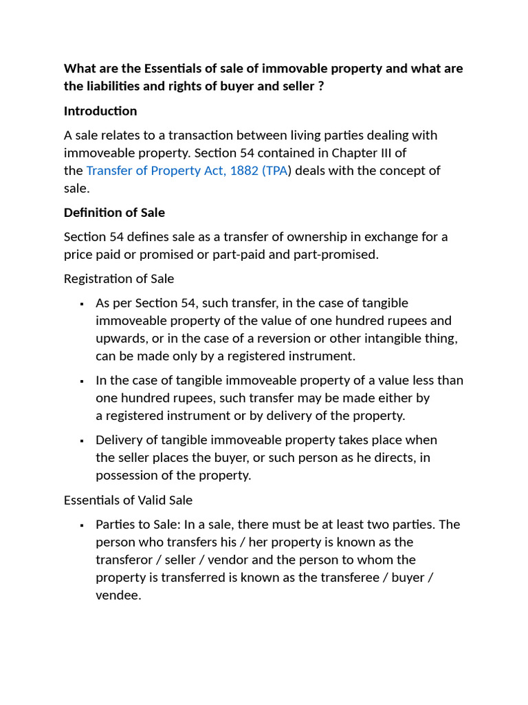 What Are The Essentials of Sale of Immovable Property and What Are The ...