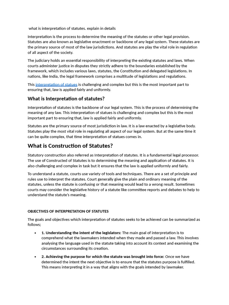 Interpretation Is The Process To Determine The Meaning of The Statutes ...