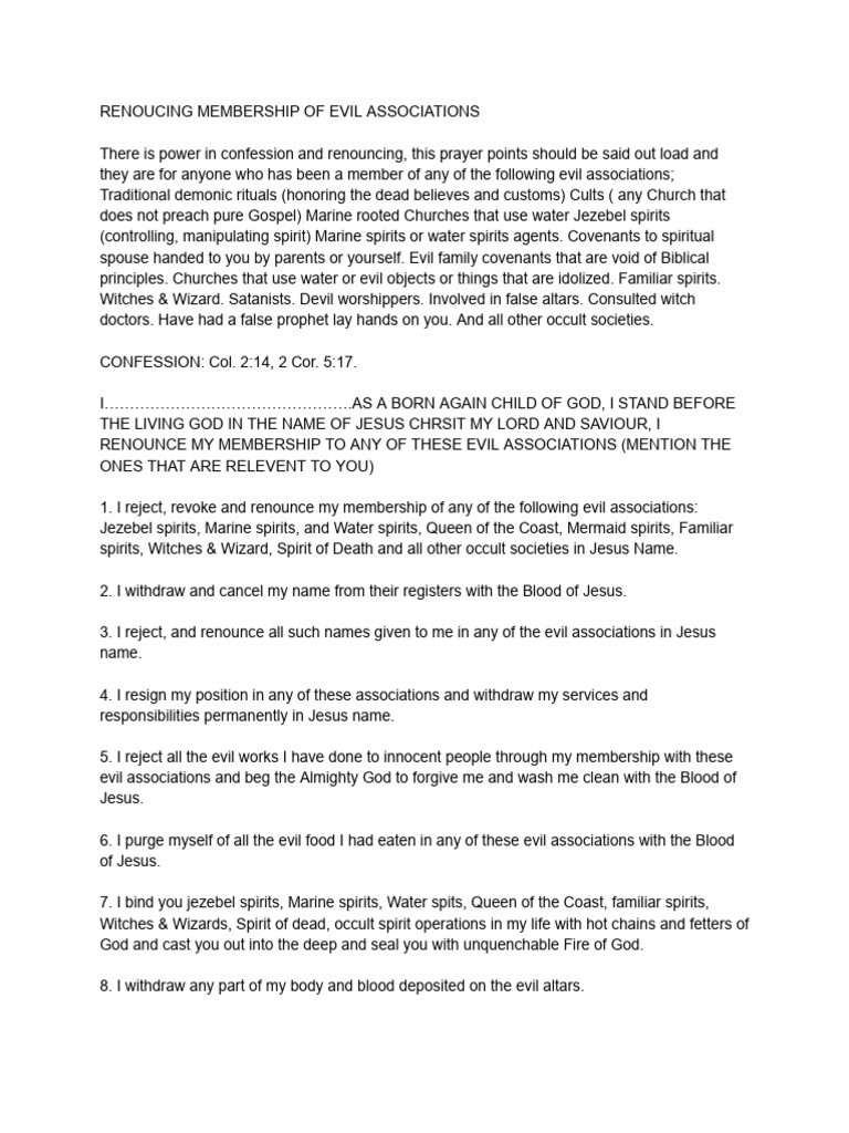 Renouncing Evil Associations in Christ | PDF | Covenant (Biblical) | Jesus