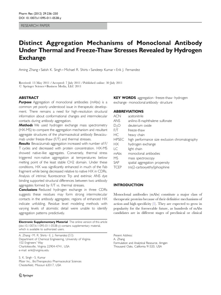 Distinct Aggregation Mechanisms of Monoclonal Antibody Under Thermal ...
