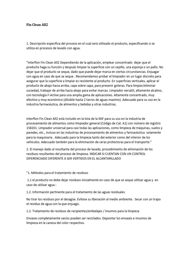 Guía de Uso y Residuos de Limpiadores Interflon | PDF | Agua | Residuos