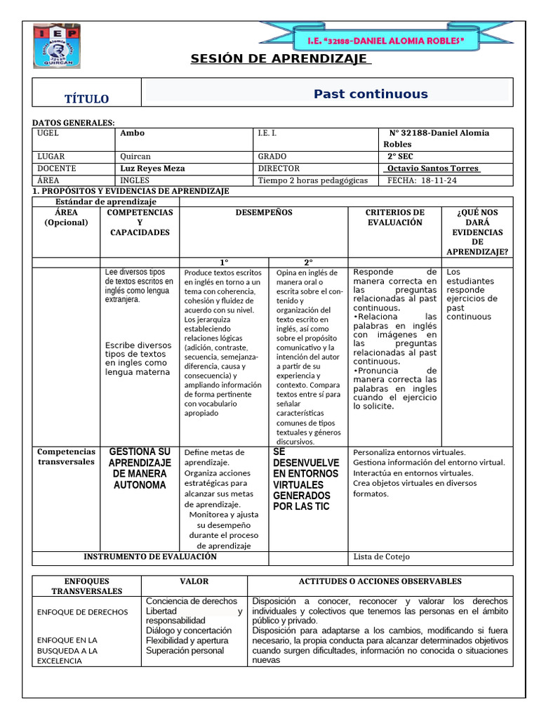 SESION DE APRENDIZAJE INGLES 3 y 4°18 - 11-24 | PDF | Aprendizaje ...