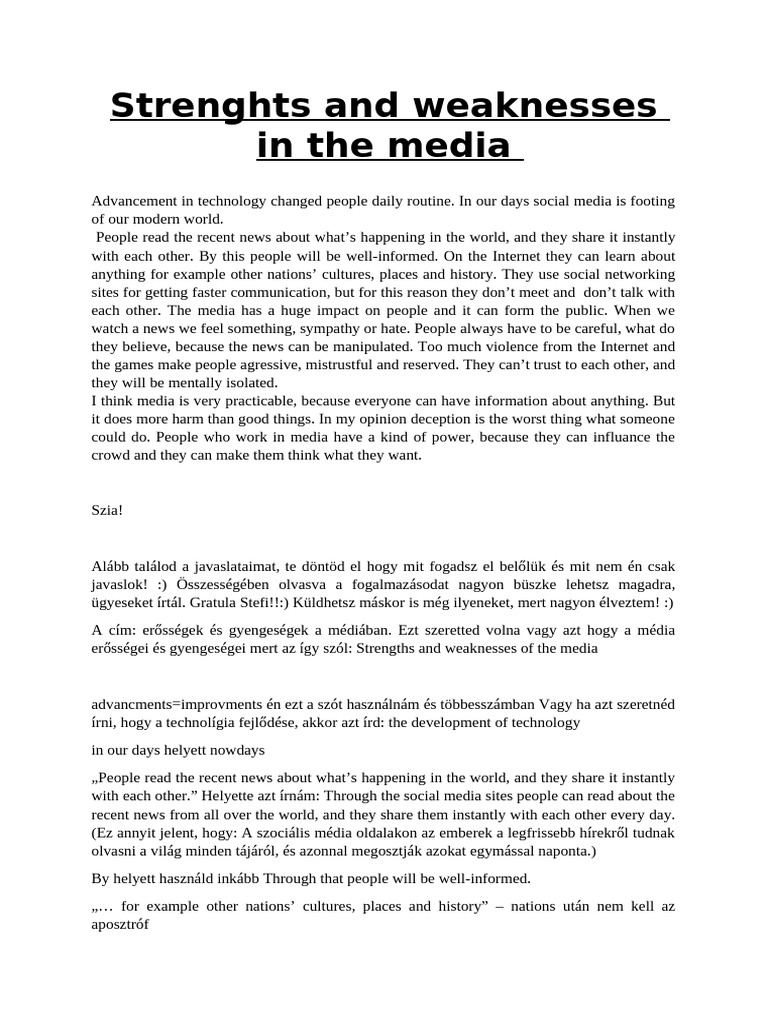 Media's Strengths and Weaknesses Explained | PDF | Public Sphere ...