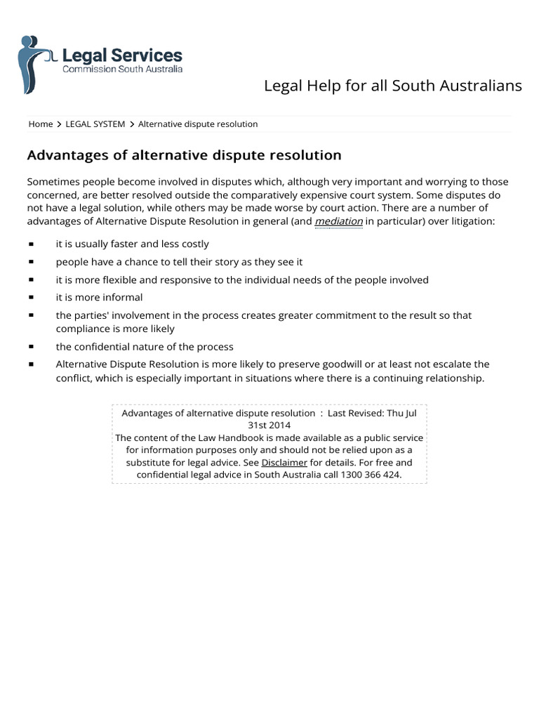 Advantages of alternative dispute resolution | PDF