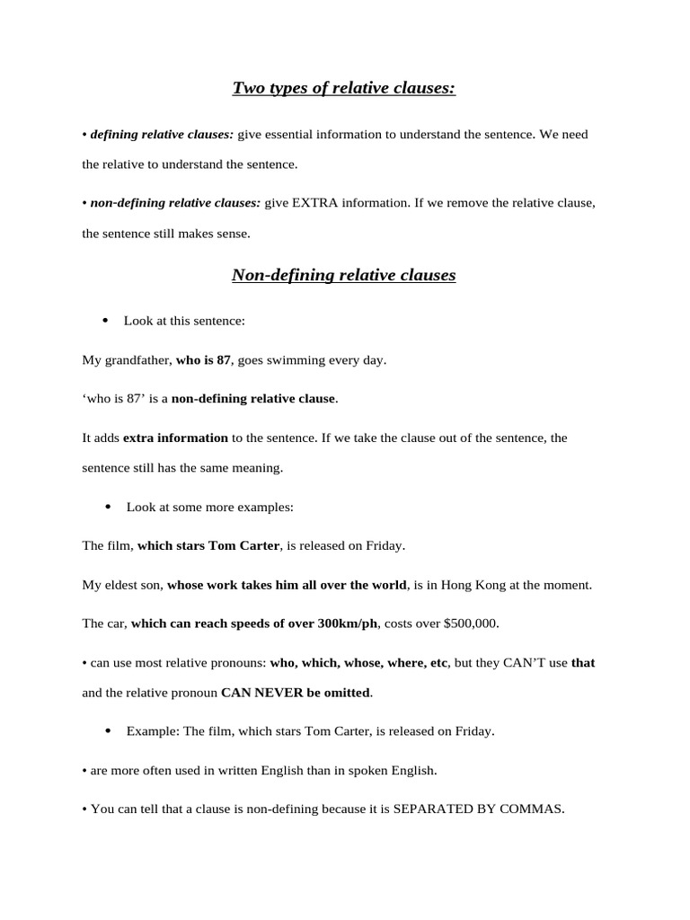 Understanding Defining vs Non-Defining Clauses | PDF | Sentence (Linguistics) | Syntax