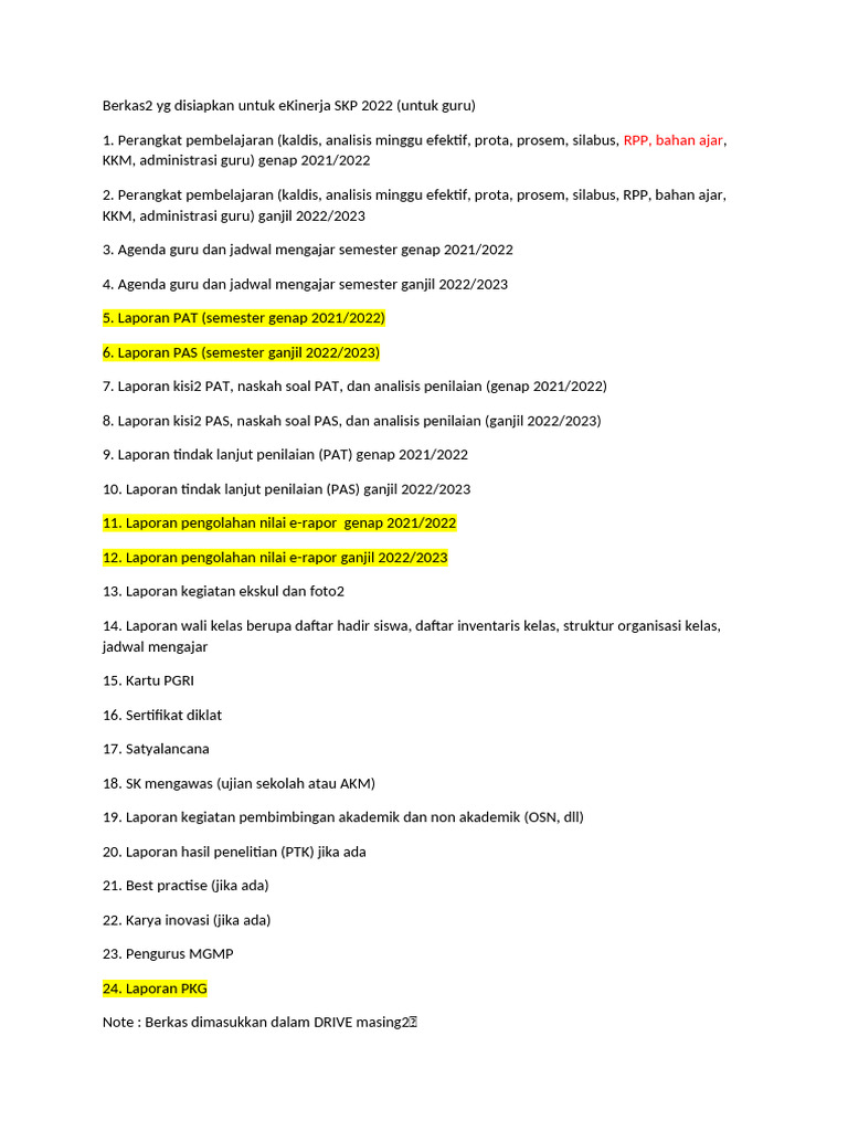 Berkas2 Yg Disiapkan Untuk Ekinerja Skp 2022 Pdf