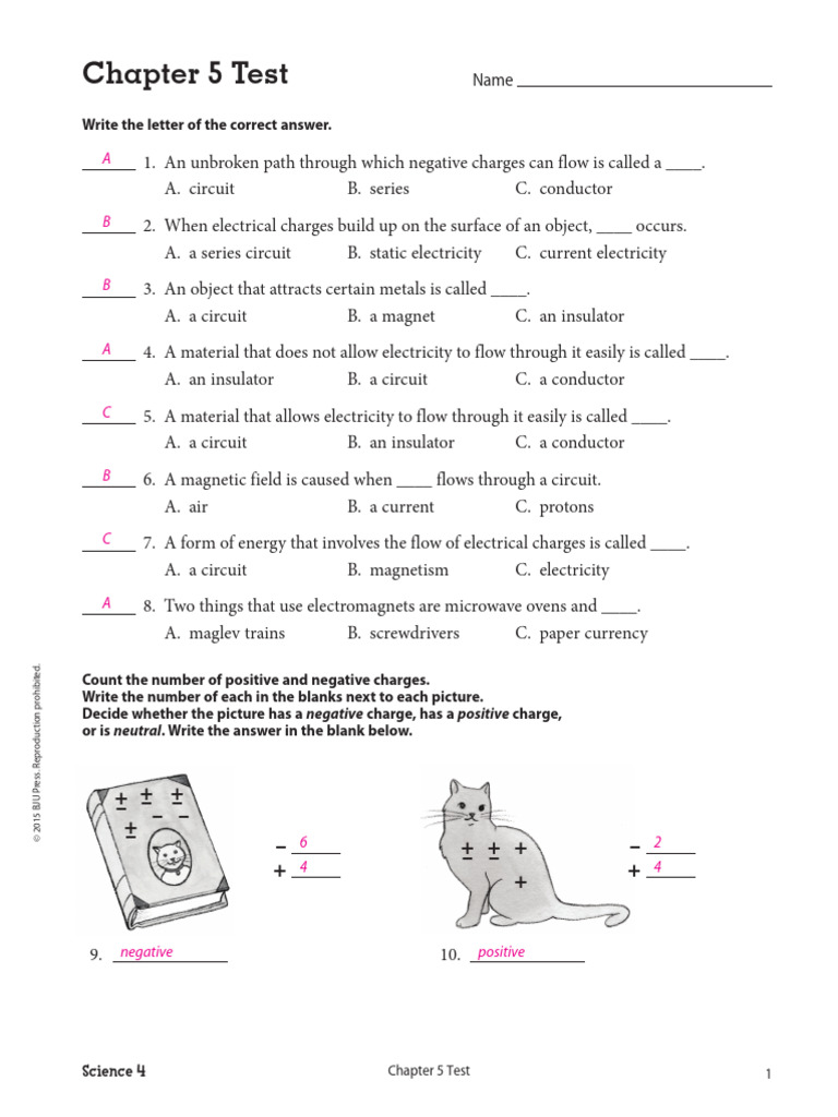S4 - 4 Chapter 05 Test Key | PDF | Magnet | Electricity