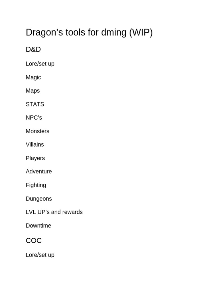 Dragon’s Tools for Dming (WIP) | PDF